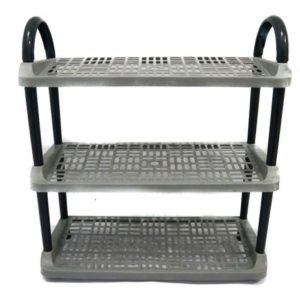 RAK SEPATU PLASTIK SUSUN 3 MIRING JENNY ABU, HARGA MURAH